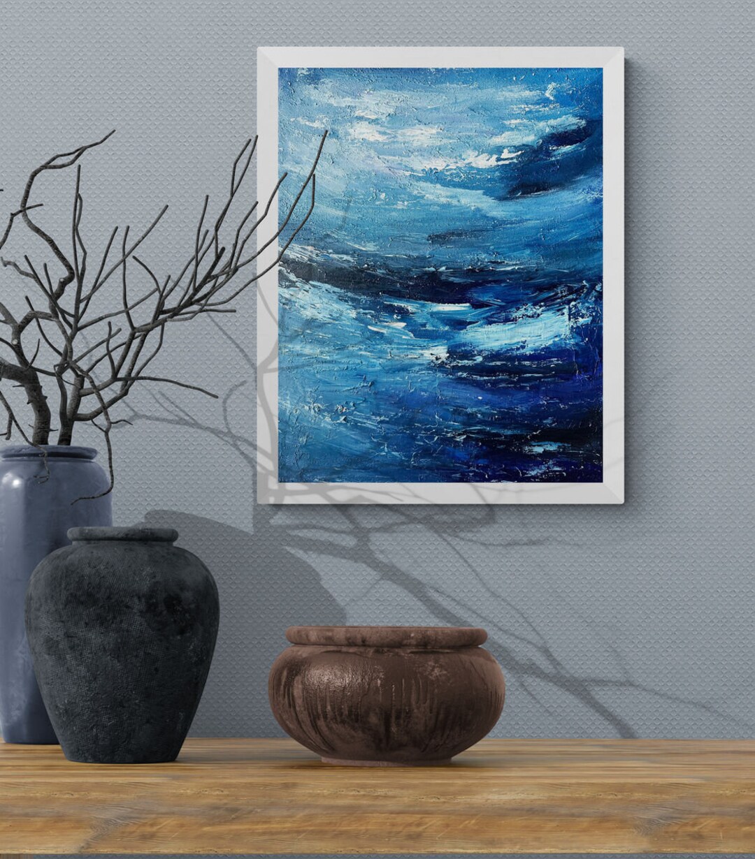 Blue Ocean Abstract Painting, Ocean Abstract Painting, Wall Art ...