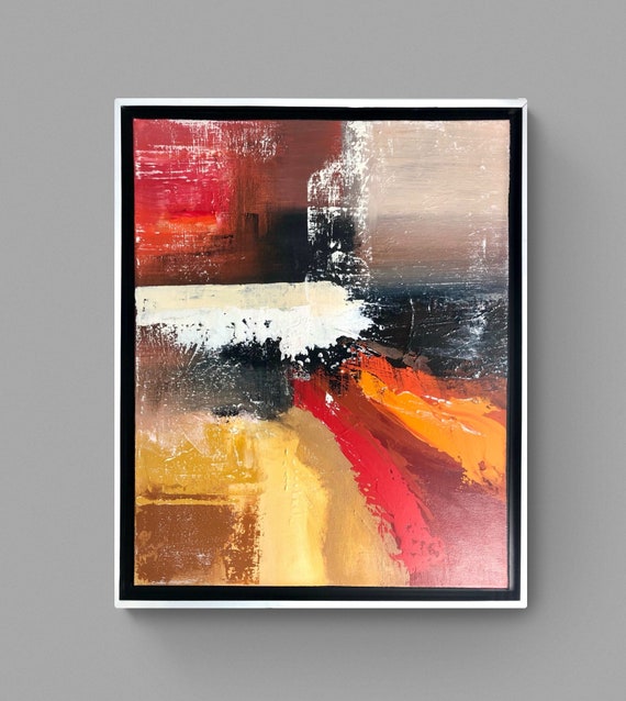 Red Abstract Painting Modern Art Handmade Acrylic Framed - Etsy