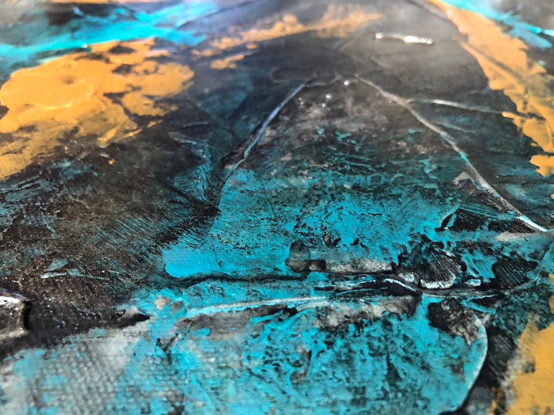 Metallic Gold Blue Abstract Acrylic Painting on Canvas Wall - Etsy