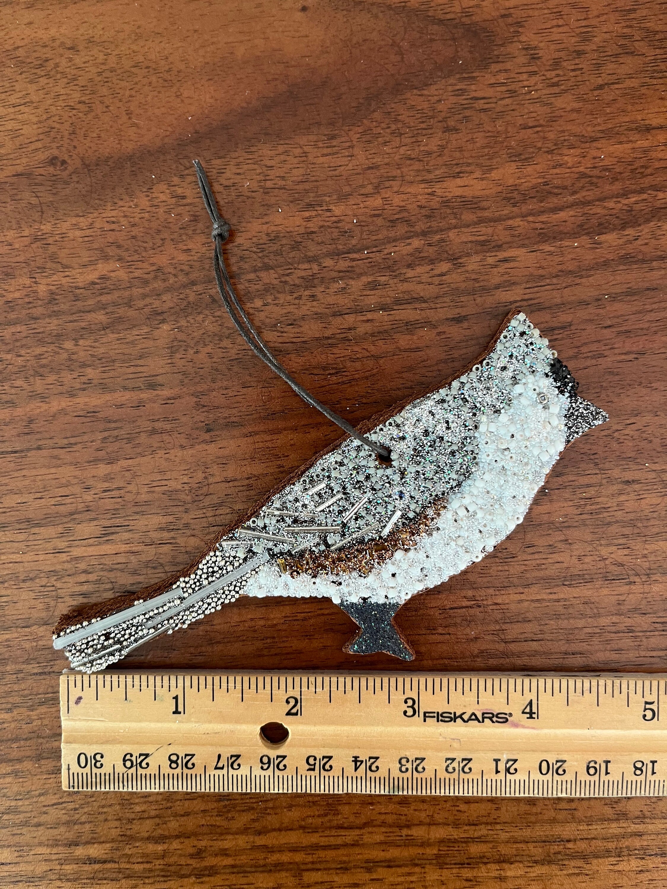 Titmouse Bird Ornament- Cinnamon Beads and Crushed Glass Glitter - Etsy