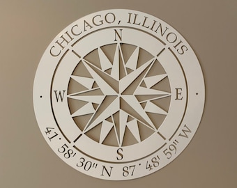 Personalized Compass Metal Sign - Custom Coordinates Sign - Nautical ...