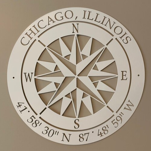 Custom Metal Compass Coordinates Sign Any Location Etsy