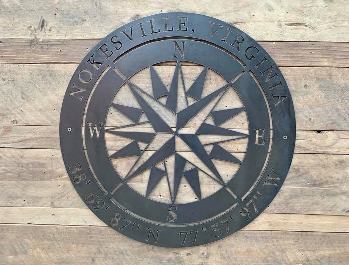 Custom Metal Compass Coordinates Sign Any Location - Etsy