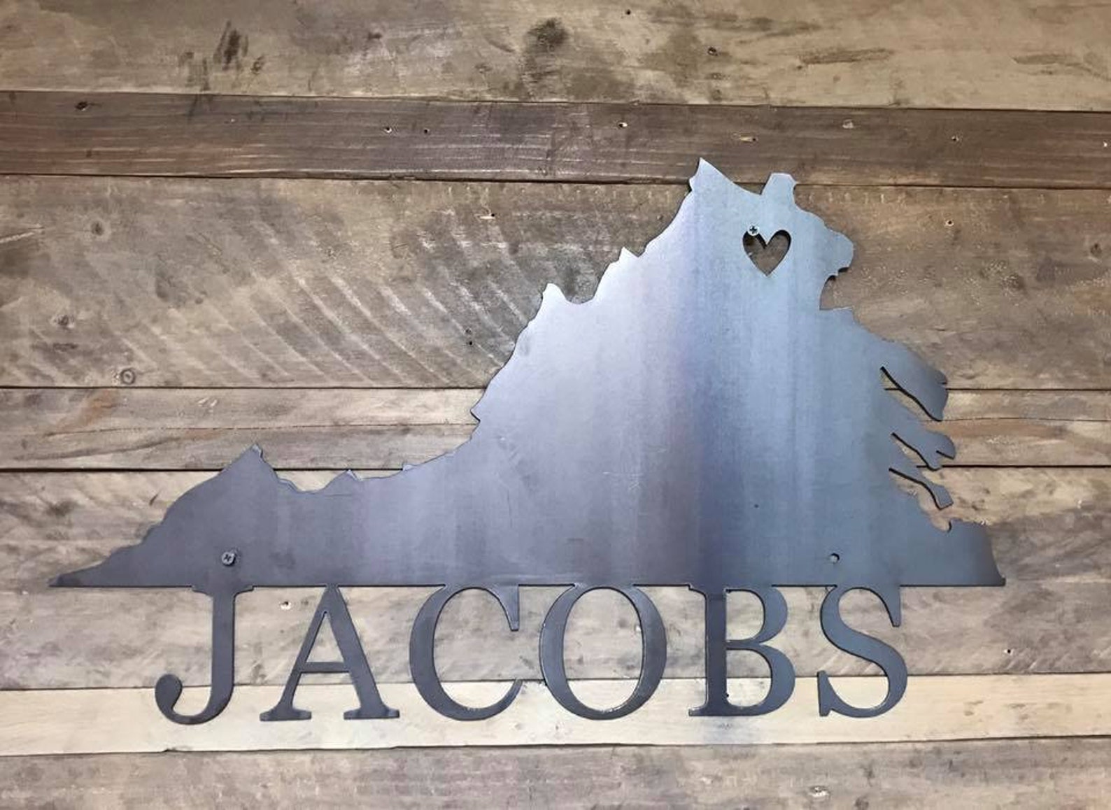 Custom Metal Last Name Sign - Style #6 - State Cutout With Heart - Etsy