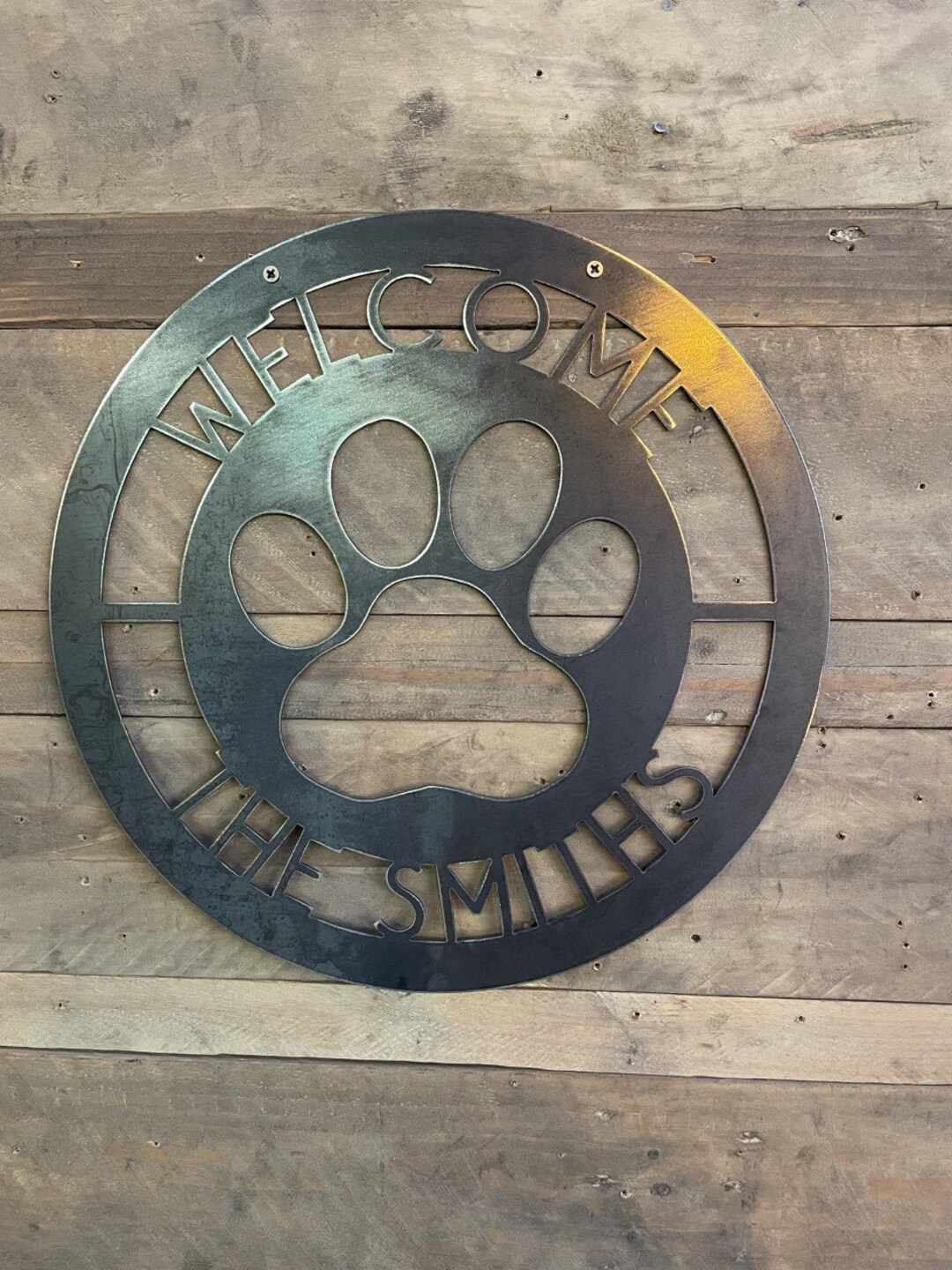 Paw Print Welcome - Last Name Metal Signage - Customizable - Etsy