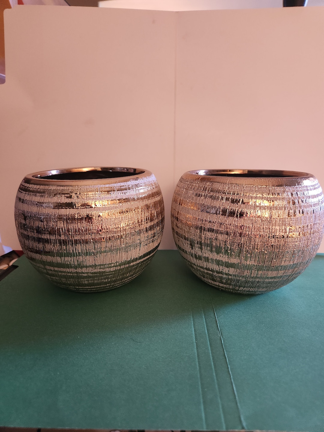 2 Silver Ceramic Etched Planter Pots - Etsy