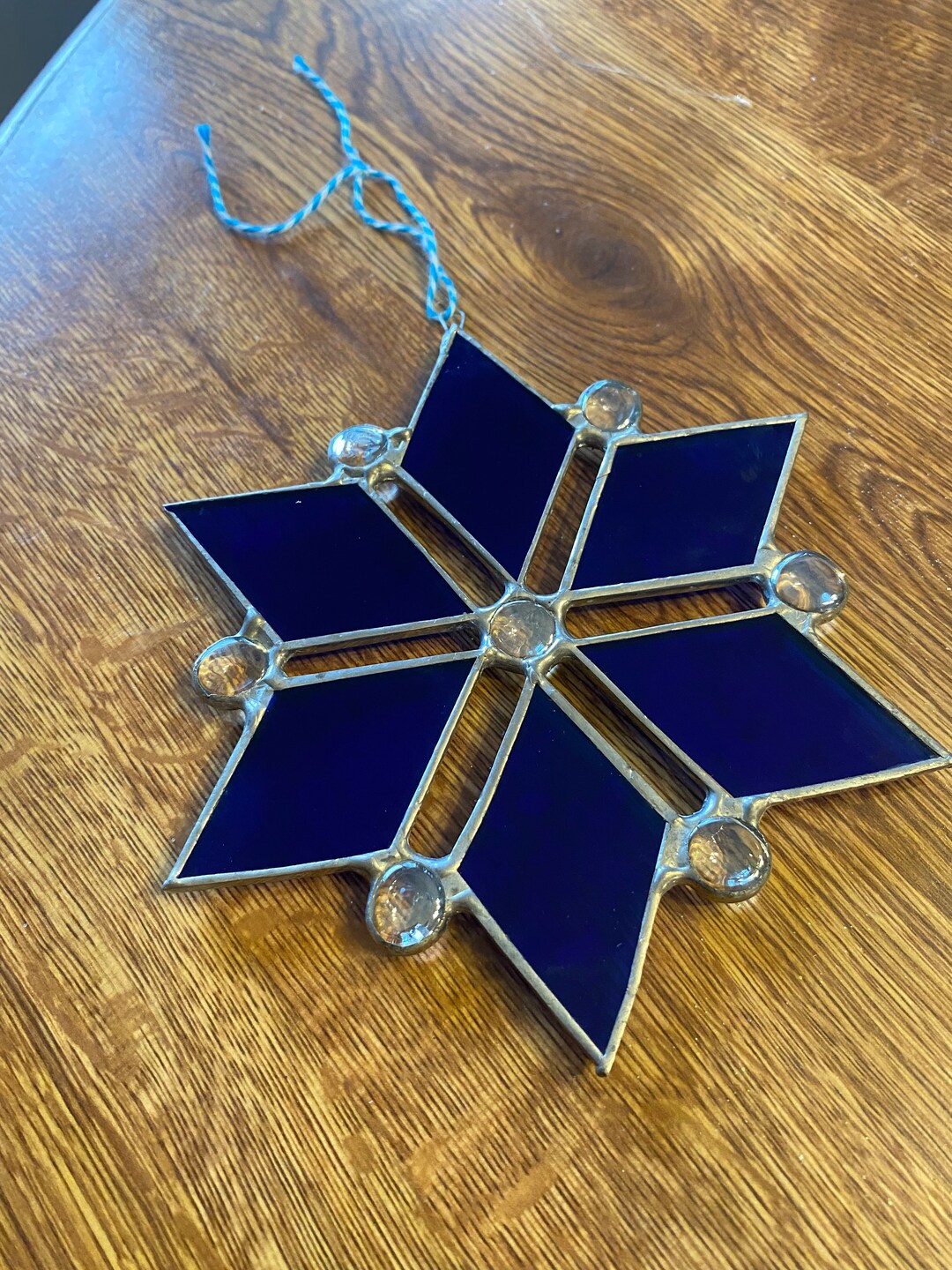 Vintage Cobalt Blue Glass Stained Ornament - Etsy