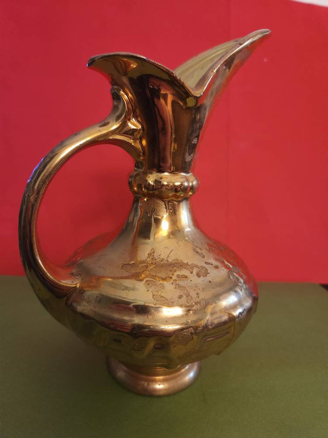 Mid Century Savoy 24k Gold Weeping Glaze Ceramic Pitcher With Pale ...