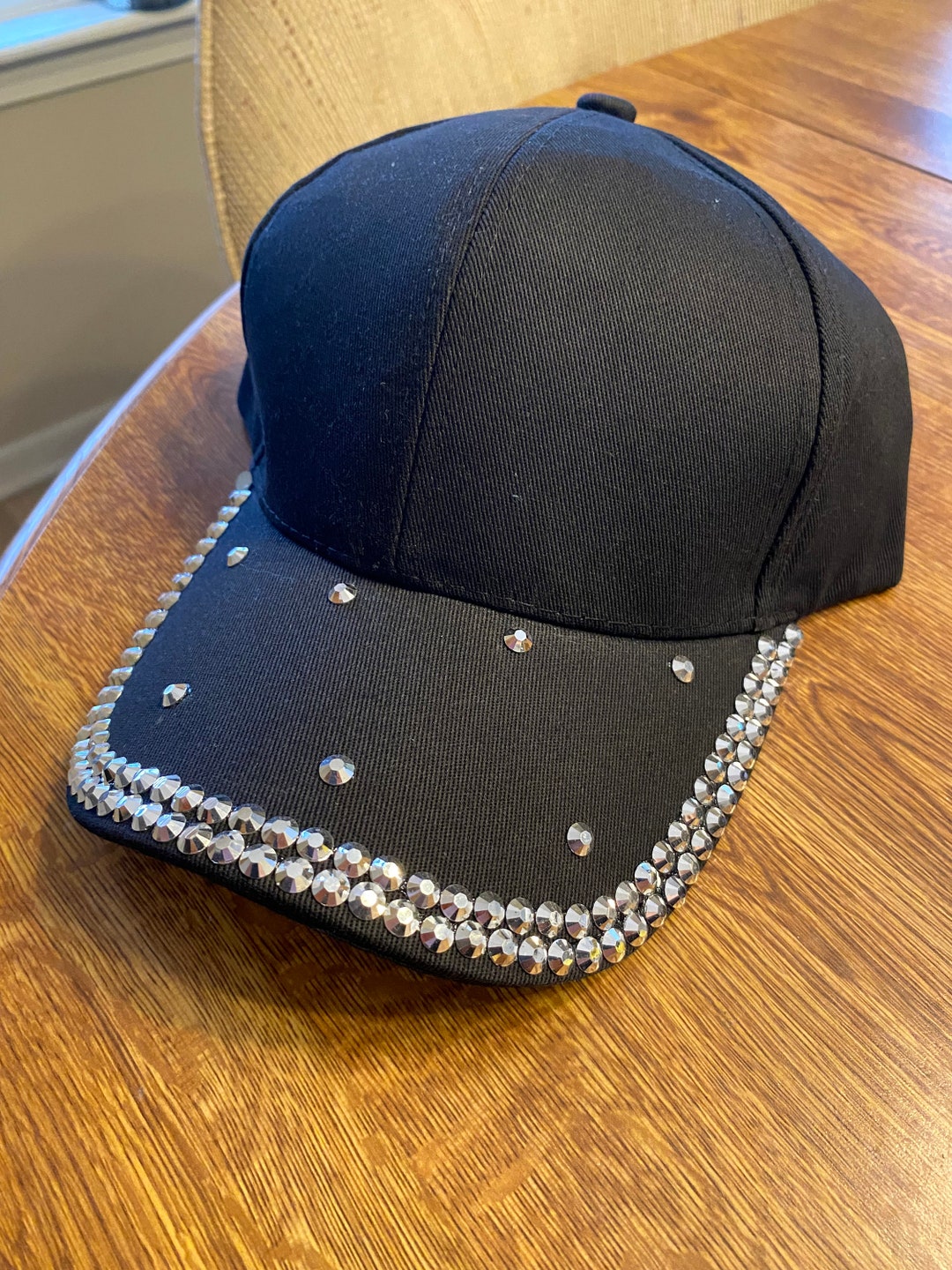 Black Jewel Studded Baseball Cap Bling Rhinestone Adjustable Velcro - Etsy