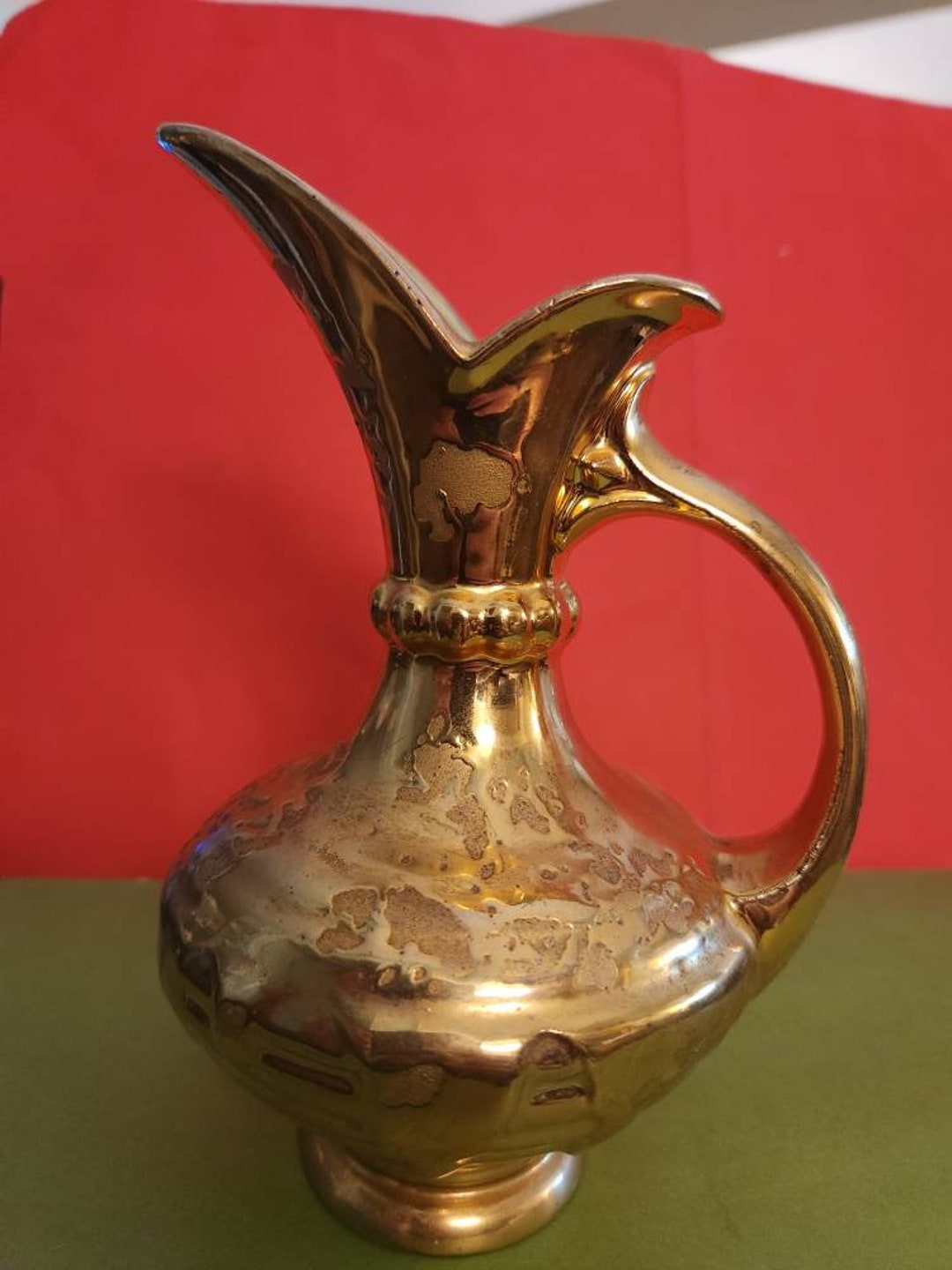 Mid Century Savoy 24k Gold Weeping Glaze Ceramic Pitcher With Pale ...