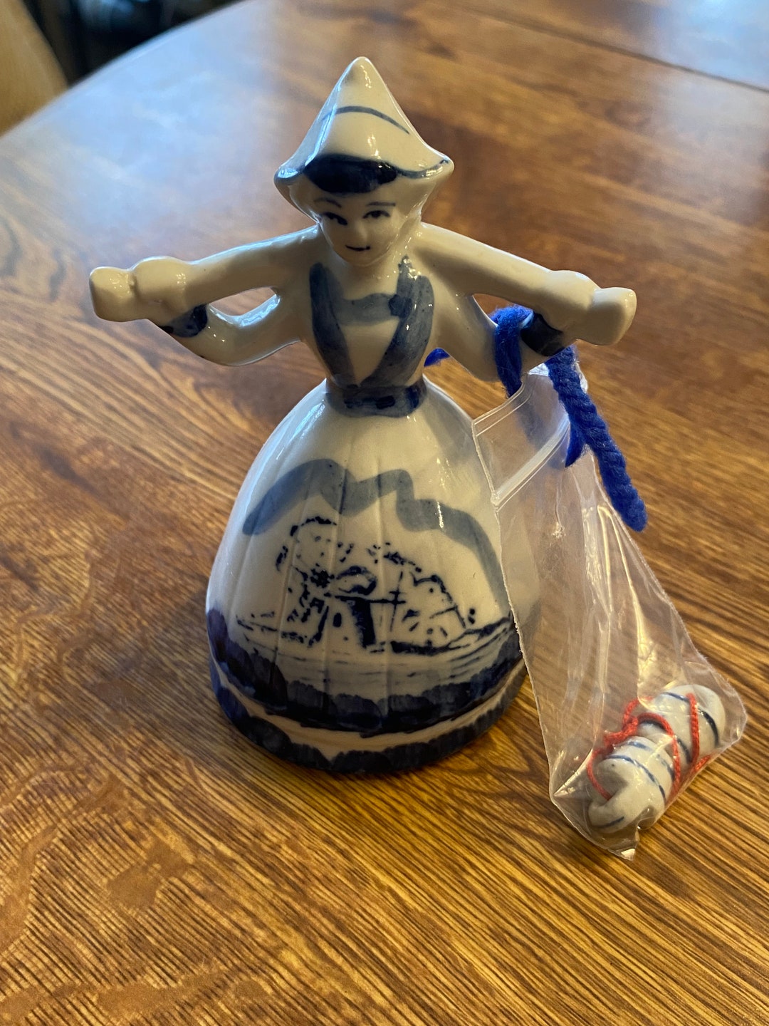 Vintage Hand Pinted Delft Dutch Milk Maid Bell Figurine W/ Buckets ...