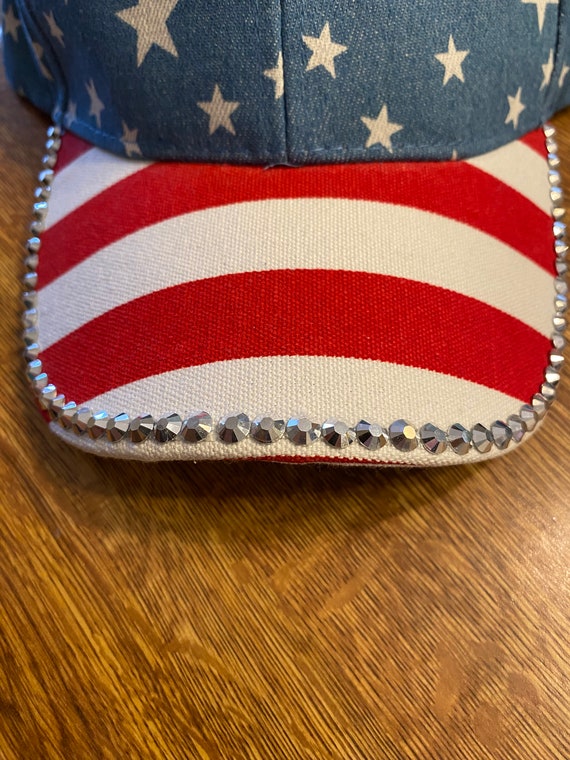 American Flag Jewel Studded Baseball Cap Bling Rhines… - Gem