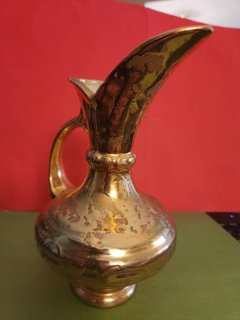 Mid Century Savoy 24k Gold Weeping Glaze Ceramic Pitcher With Pale ...