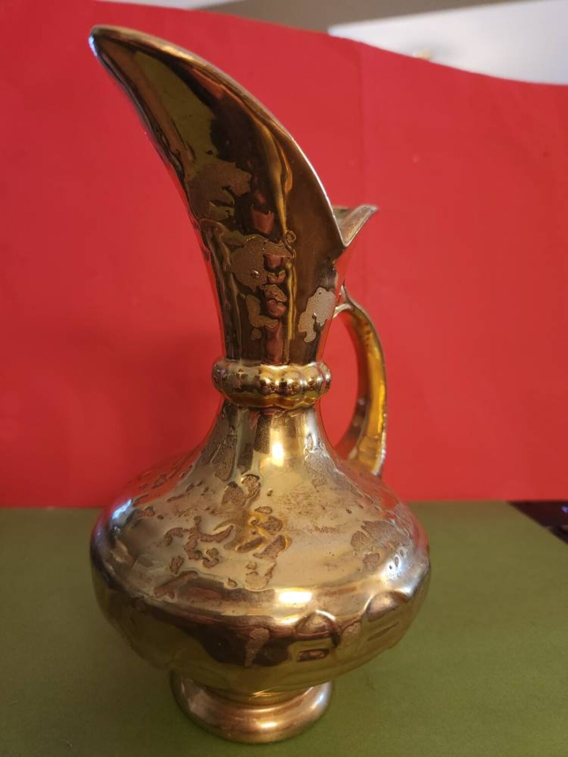 Mid Century Savoy 24k Gold Weeping Glaze Ceramic Pitcher With Pale ...