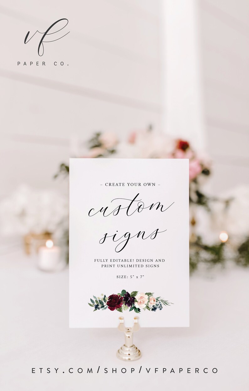 Unlimited Printable Custom Wedding Signs Template Download for - Etsy