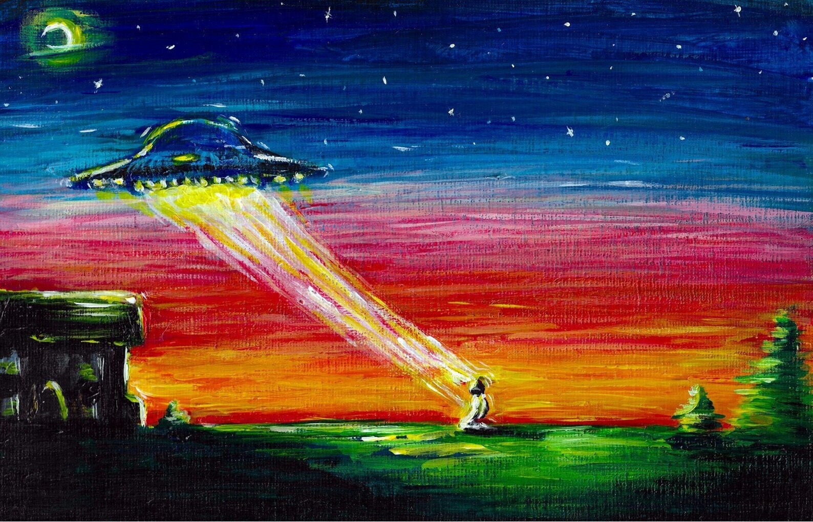 Alien Abduction 8x5 Art Print/alien Painting/ No Frame/ovni Acrylic ...