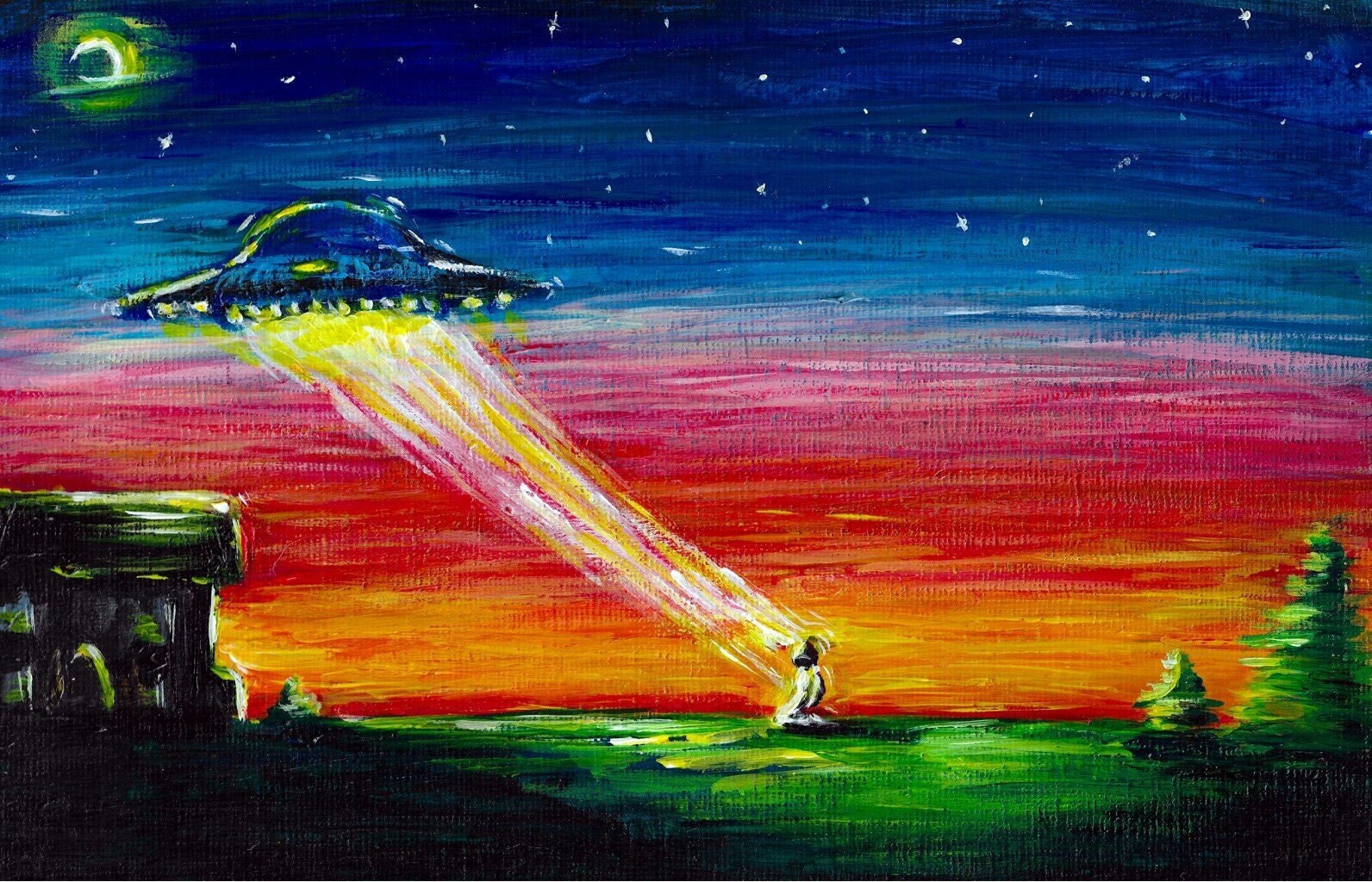 Alien Abduction 8x5 Art Print/alien Painting/ No Frame/ovni Acrylic ...