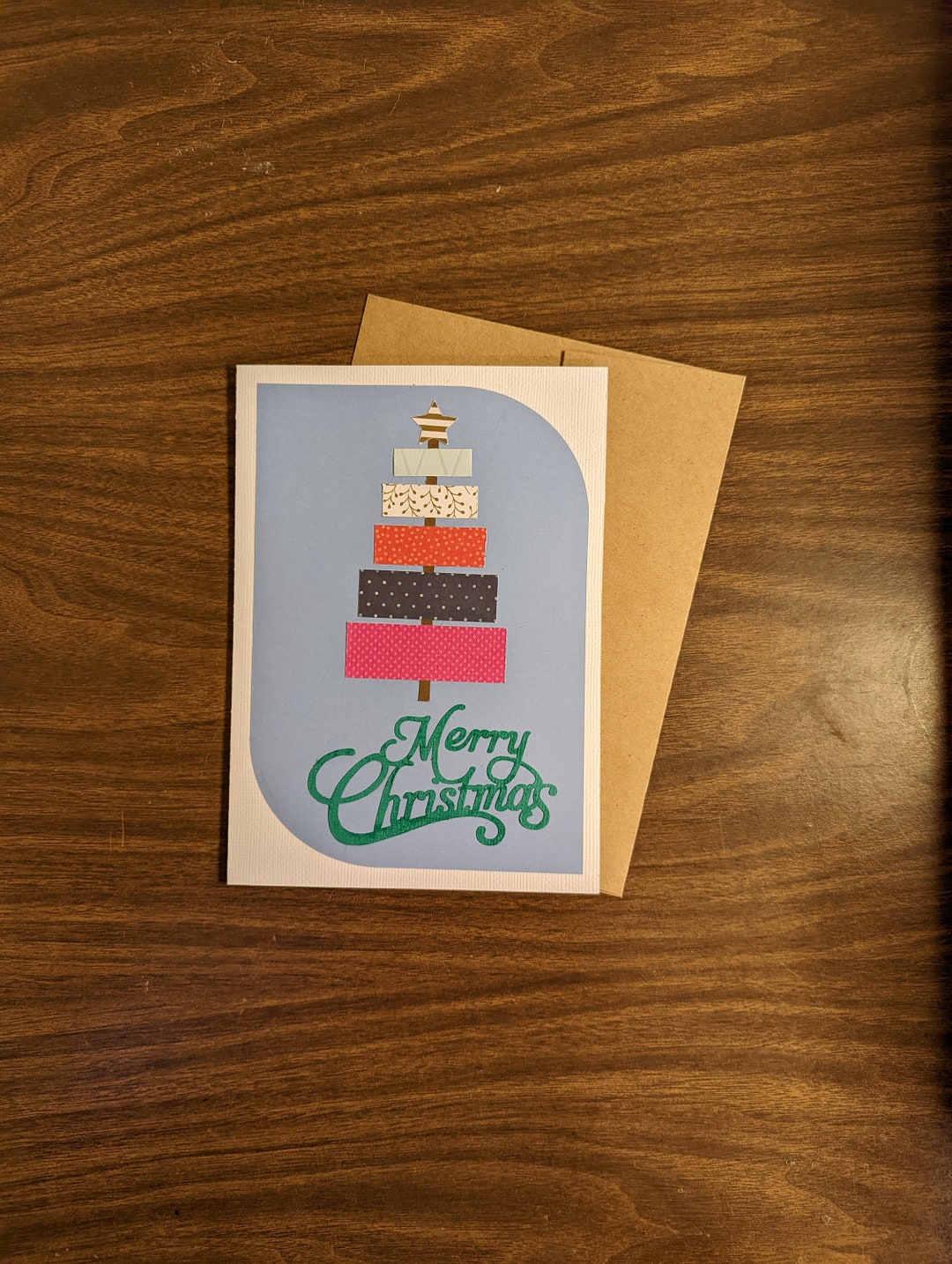 Colorful Pine Tree Merry Christmas Winter Holiday Greeting Card | Blank ...