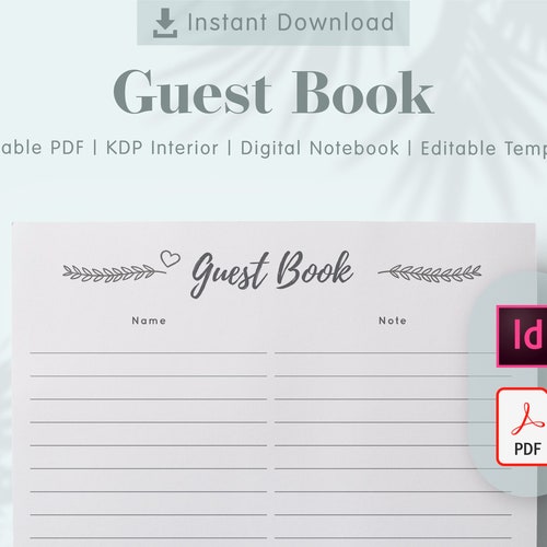 Guest Book Printable Template Size 8.25 X 6 in KDP - Etsy