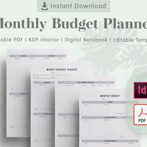 Monthly Budget Planner Template KDP Interiors Editable - Etsy