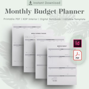 Monthly Budget Planner Template KDP Interiors Editable, Printable PDF ...