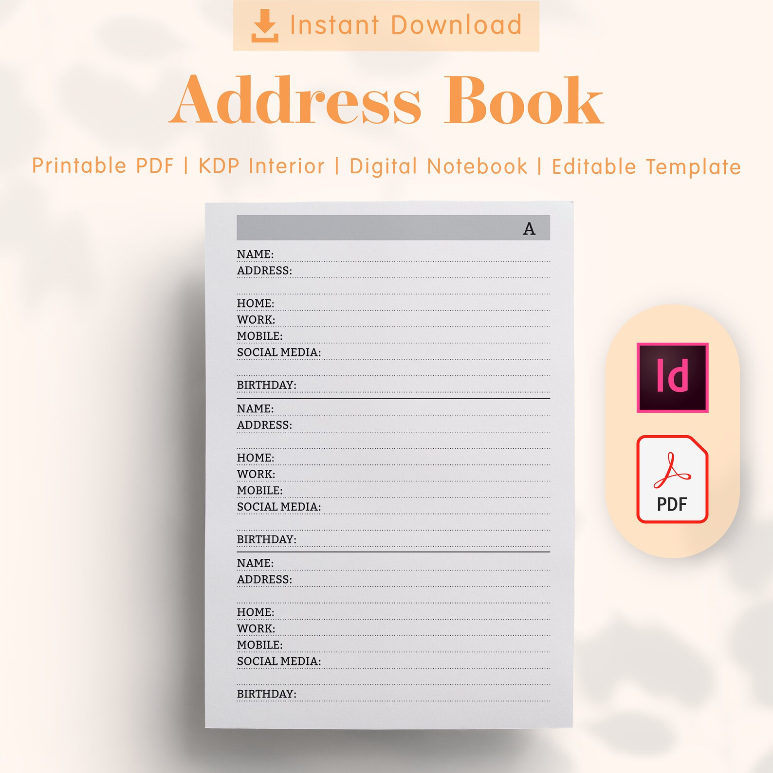 Address Book - KDP Interiors Editable, Printable PDF, Editable Template ...