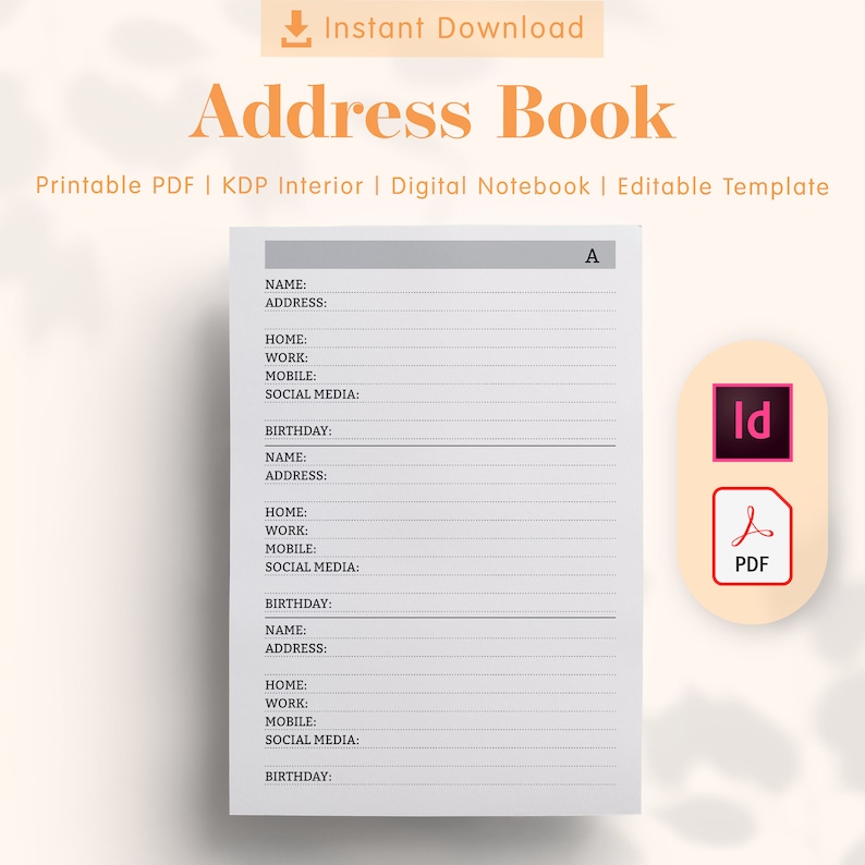 Address Book - KDP Interiors Editable, Printable PDF, Editable Template ...