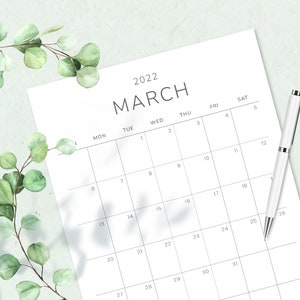 2022 Monthly Calendar Printable Year Calendar Template | Etsy