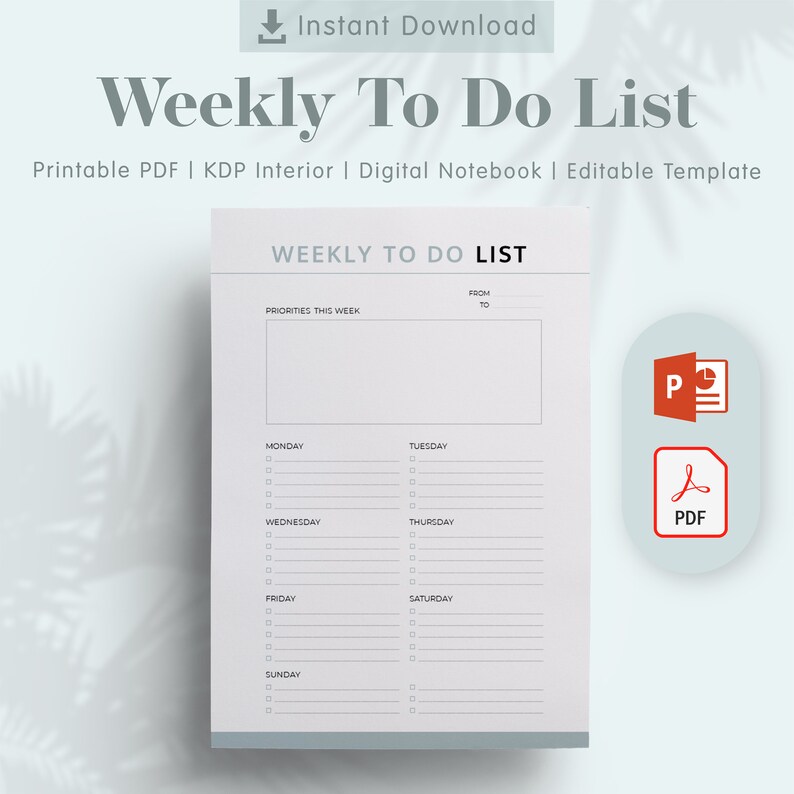 Weekly to Do List Planner Template - KDP Interiors Editable, Printable ...
