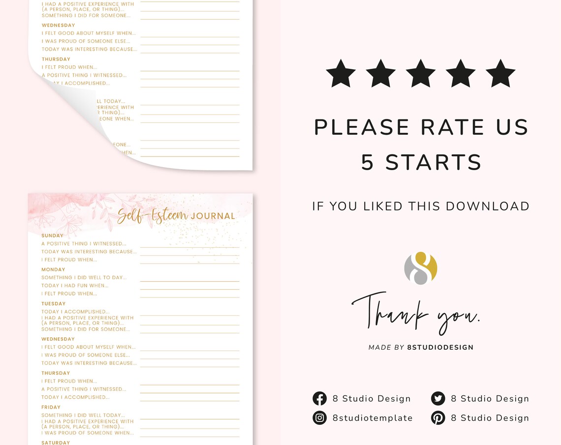 Self-esteem Journal Planner Printable, Self Esteem, Self Love, Self ...