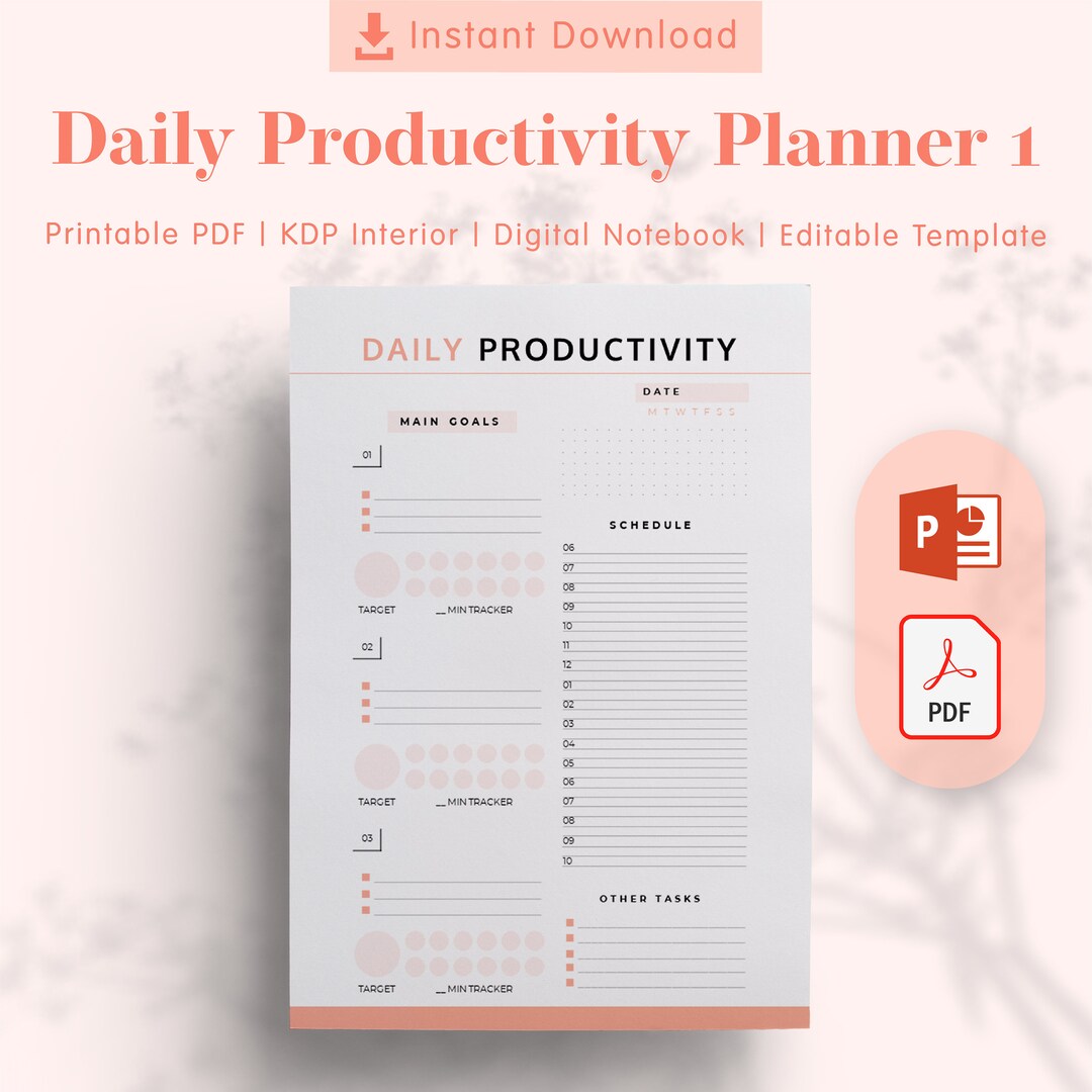 Daily Productivity Planner Template - KDP Interiors Editable, Printable ...