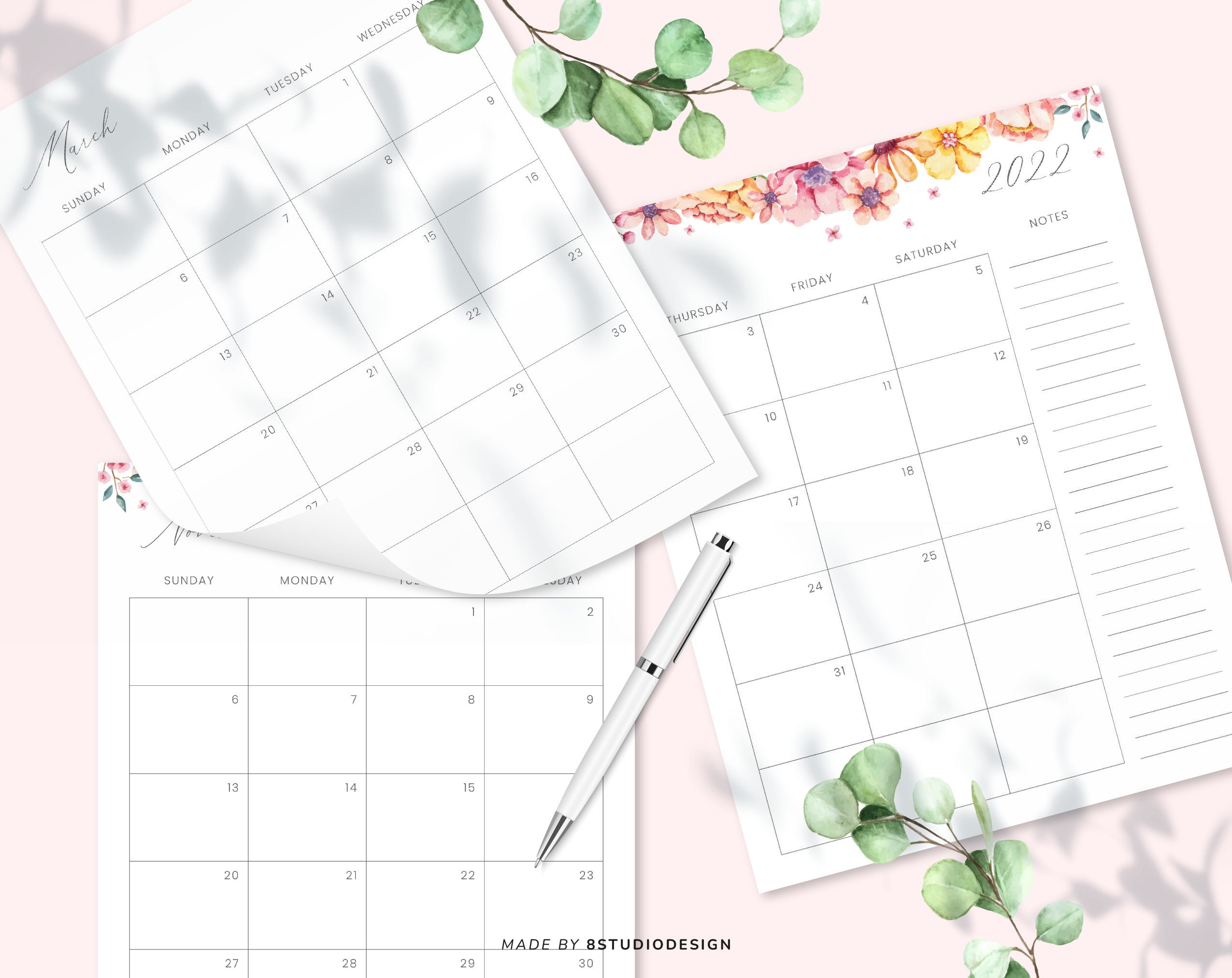 2022 Monthly Planner Printable, Dated Month on 2 Pages, Monthly ...