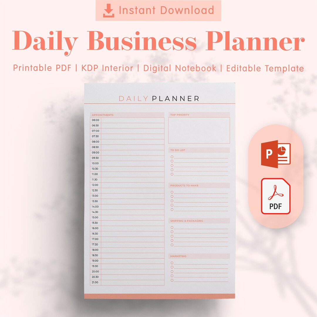 Daily Business Planner Template KDP Interiors Editable, Printable PDF ...
