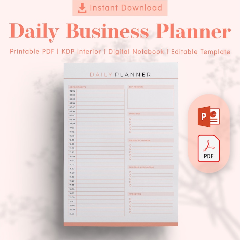 Daily Business Planner Template KDP Interiors Editable, Printable PDF ...