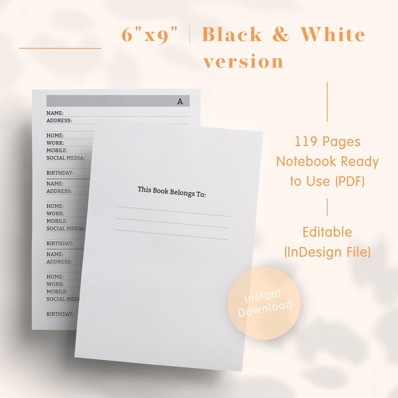 Address Book - KDP Interiors Editable, Printable PDF, Editable Template ...