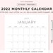 2022 Monthly Calendar Printable, Year Calendar Template, Minimalist ...