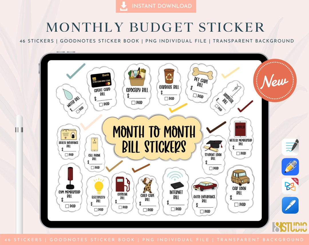 Financial Planner Stickers - Monthly Budget Sticker, Digital Stickers ...