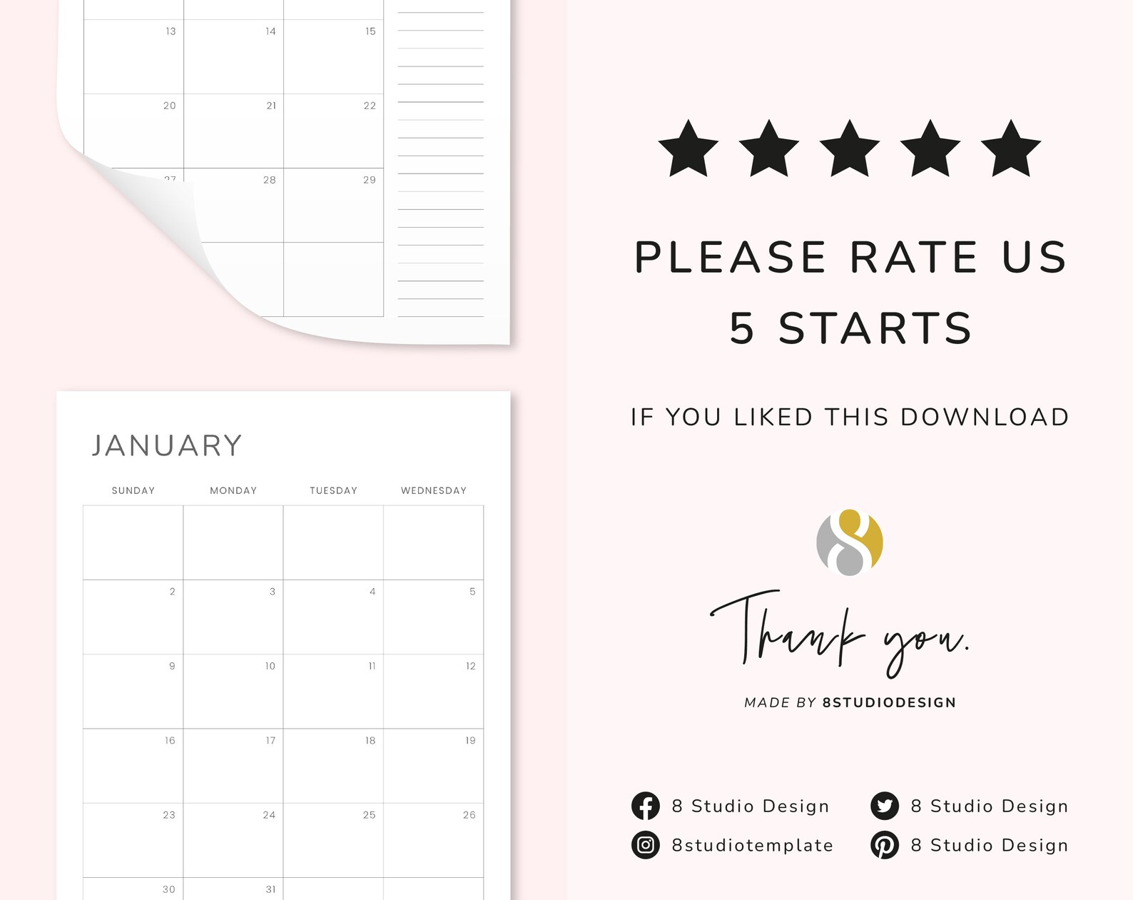 2022 Monthly Planner Printable, Dated Month on 2 Pages, Monthly ...