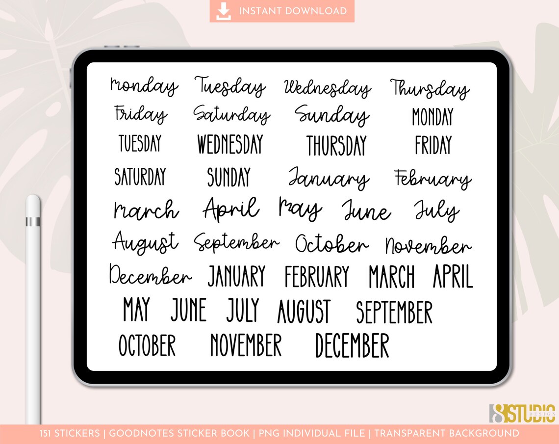 Calendar Stickers Digital DIGITAL Planner Stickers Clipart - Etsy