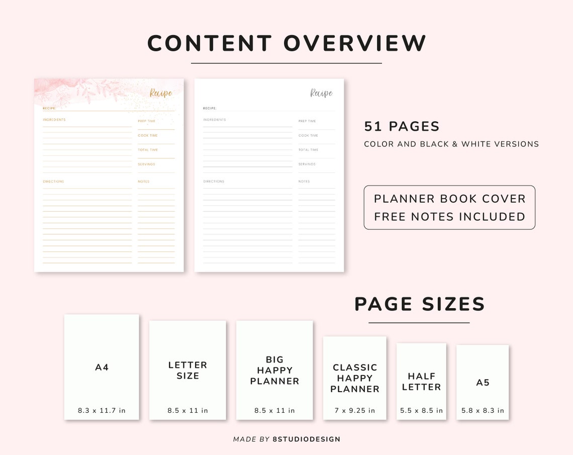 Recipe Planner Printable Recipe Card Recipe Template - Etsy