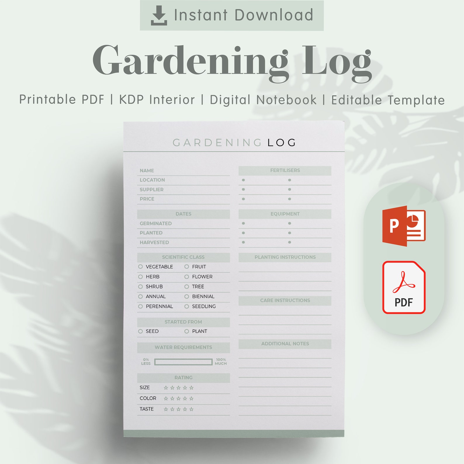 Gardening Log Planner Template - KDP Interiors Editable, Printable PDF ...