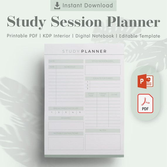 Study Session Planner Template KDP Interiors Editable - Etsy