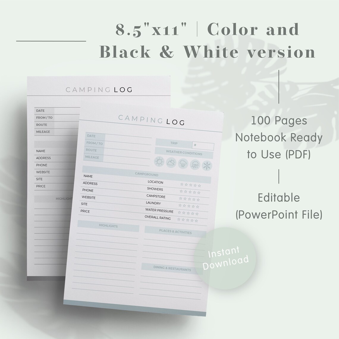 Camping Log Planner Template KDP Interiors Editable, Printable PDF ...