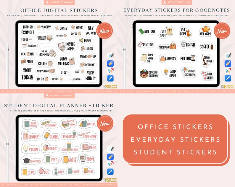 Digital Stickers Pack - Planner Stickers, Digital Planner, Goodnotes ...