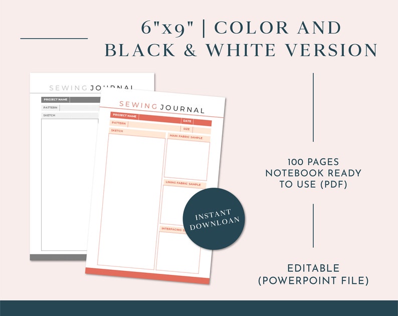 Sewing Journal Planner Template KDP Interiors Editable, Printable PDF ...