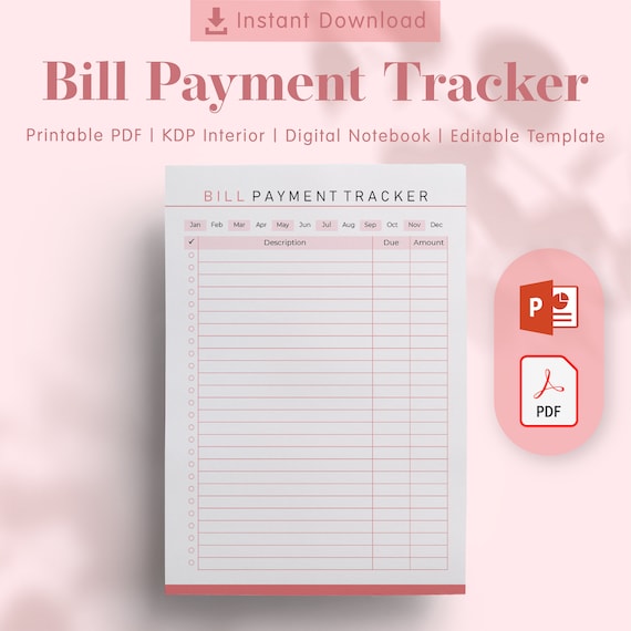 Bill Payment Tracker Planner Template KDP Interiors | Etsy