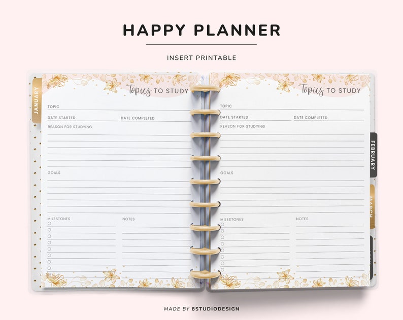 Topics to Study Planner Printable, Student Planner, College Planner ...