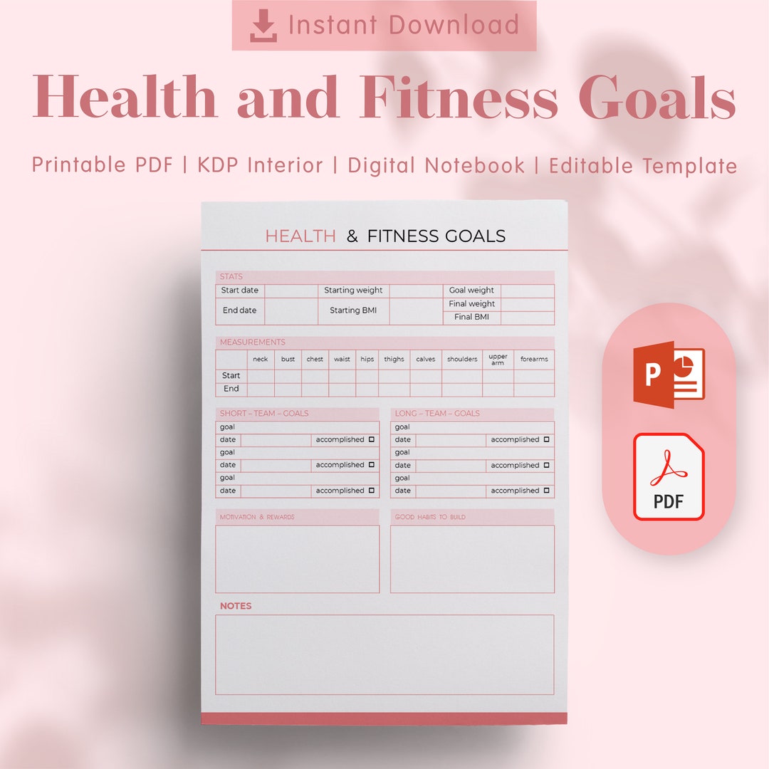 Health and Fitness Goals Planner Template - KDP Interiors Editable ...