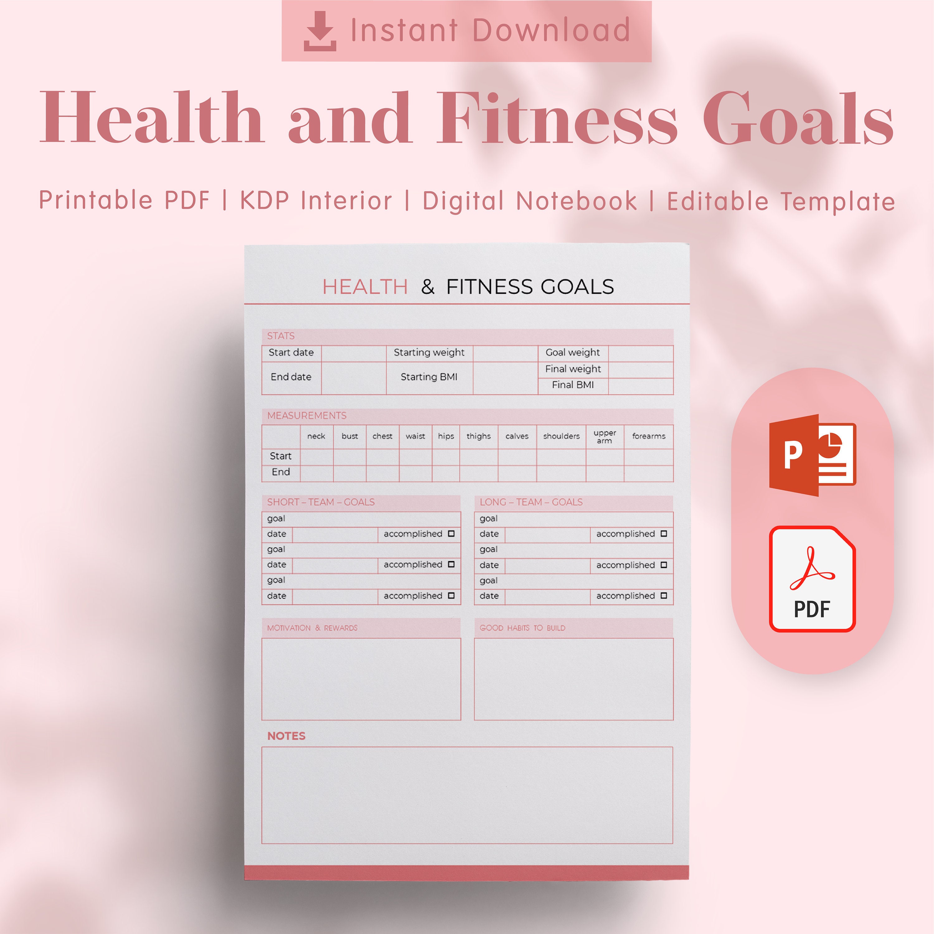 Health and Fitness Goals Planner Template KDP Interiors Editable ...