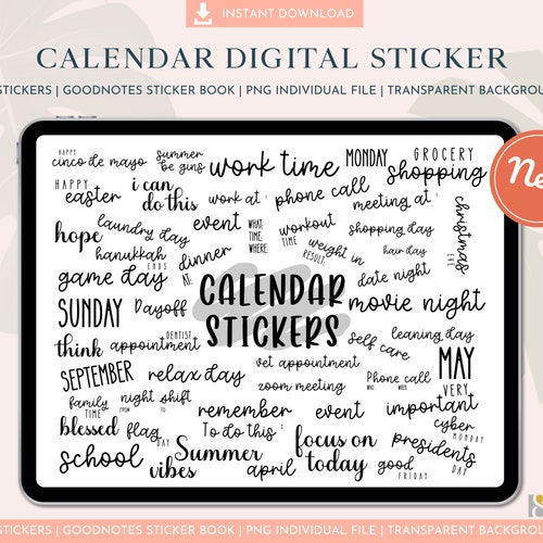 Calendar Stickers Digital DIGITAL Planner Stickers Clipart - Etsy